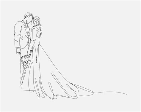 Premium Vector One Continuous Line Drawing Of Wedding Bride And Groom