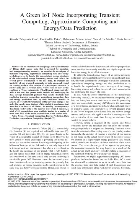 Pdf A Green Iot Node Incorporating Transient Computing Approximate Computing And Energydata