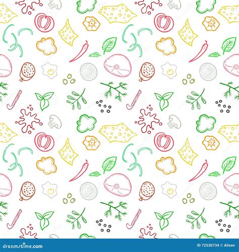 Seamless Pizza Ingredients Pattern Vector Endless Design Stock Vector