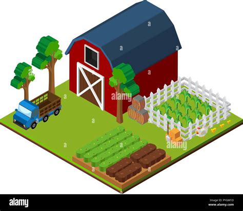 Farm Scene With Barn And Crops In 3d Design Illustration Stock Vector