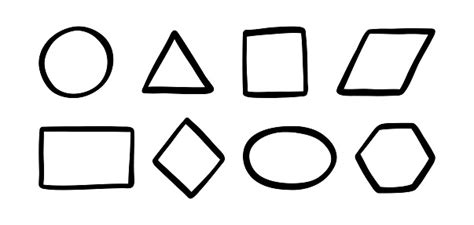 기본 기하학적 모양 세트를 낙서합니다 손으로 그린 수학 그림 아이콘 모음입니다 귀여운 원형 사각형 및 삼각형을 낙서하십시오 학습 게임을 위한 어린이 그림 흰색 배경에 분리된