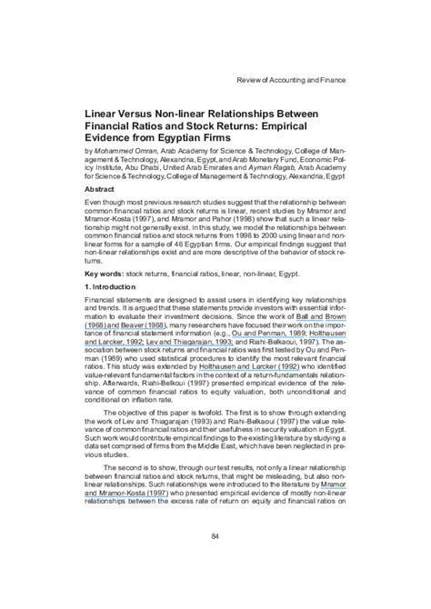 Pdf Linear Versus Non Linear Relationships Between Financial Ratios