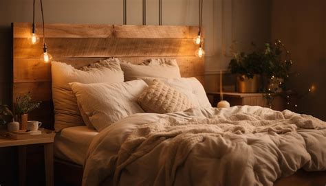 Premium Ai Image Cozy Modern Bedroom With Bright Illuminated Headboard Generated By Ai