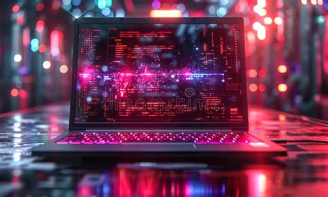 A Computer Monitor Displays A Bright Red Screen With A Lot Of Code On It Stock Image Image Of