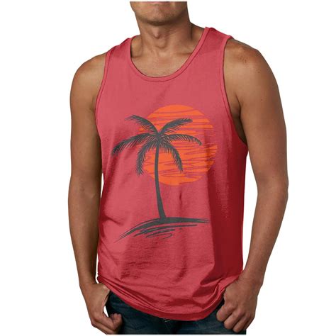 Vekdone Mens Palm Tree Graphic Tank Top Sleeveless Beach Vacation
