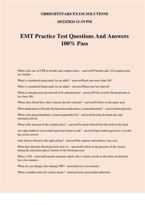 EMT Practice Test Questions And Answers 100 Pass EMT Stuvia US