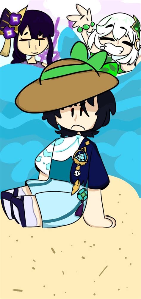 Big Hat Guy Ei And Nahida At The Beach