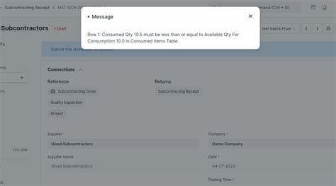 Subcontracting Receipt Quantity Issue · Issue 35083 · Frappeerpnext