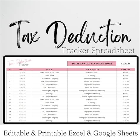 Business Tax Deduction Tracker Etsy