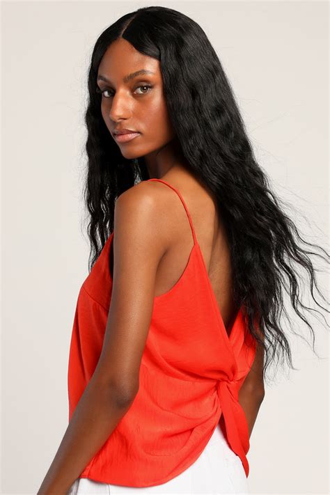 Red Tank Satin Tank Top Twist Back Tank Lulus