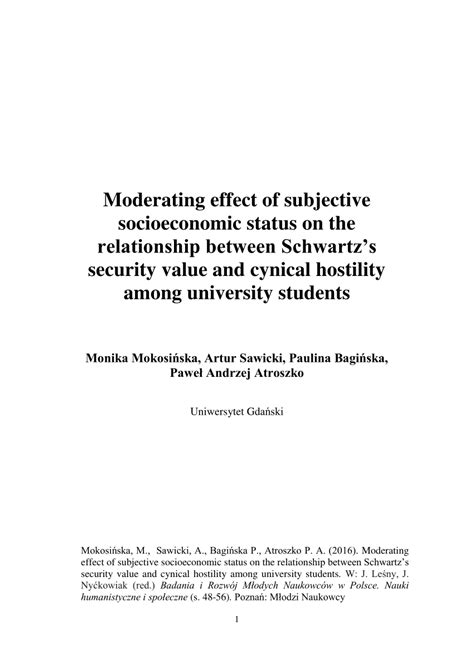Pdf Moderating Effect Of Subjective Socioeconomic Status On The