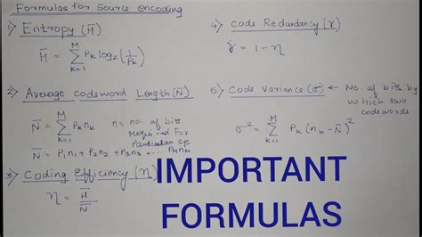 Formulas Entropy Average Codeword Length Coding Efficiency Code