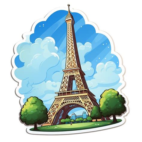 Eiffel Tower Cute Sticker White Background Premium Ai Generated Image