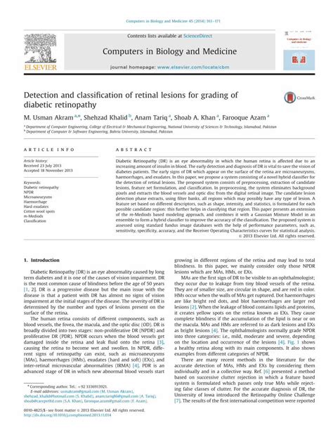 Pdf Detection And Classification Of Retinal Lesions For Grading Of