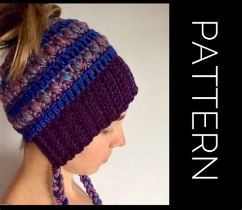 Ponytail Beanie With Tassels Pattern Crochet Ponytail Beanie Etsy