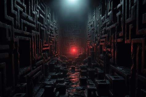 Dark Scary Maze Strange Creepy Stone Labyrinth For Gloomy Background