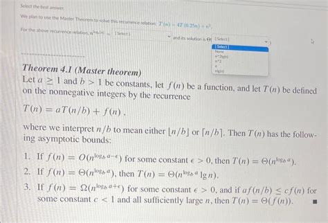 solved theorem 4 1 master theorem let a≥1 and b 1 be