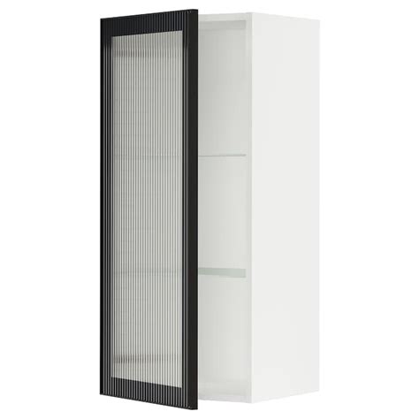 Sektion Wall Cabinet With Glass Door Whitehejsta Anthracite Reeded