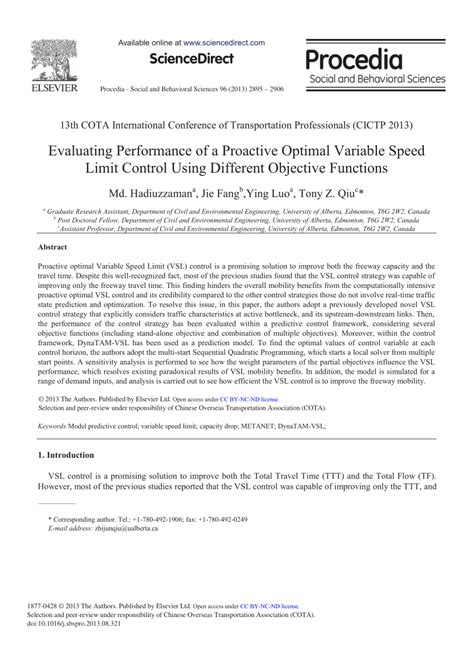 Pdf Evaluating Performance Of A Proactive Optimal Variable Speed Limit Control Using Different