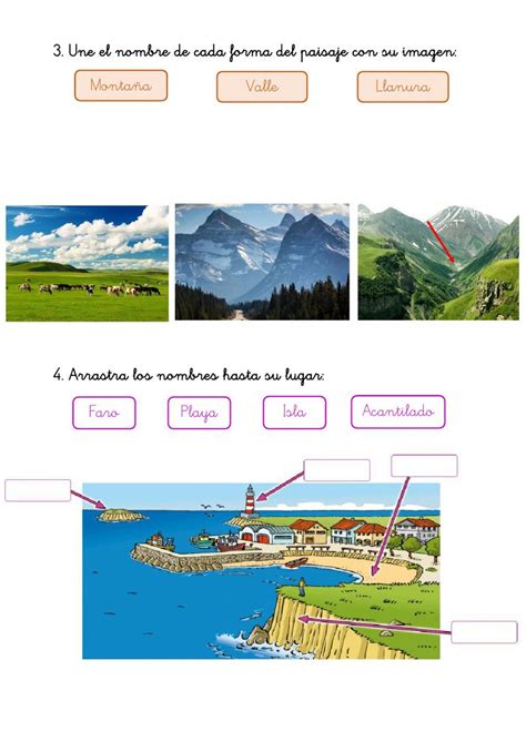 Los Paisajes Ficha interactiva Actividades de geografía Enseñanza de
