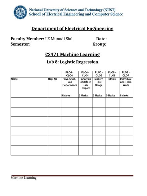 Ml Lab 08 Manual Logisitic Regression Ver7 Pdf Regression