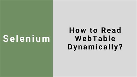 How To Read Web Table Dynamically In Selenium How To Design Generic