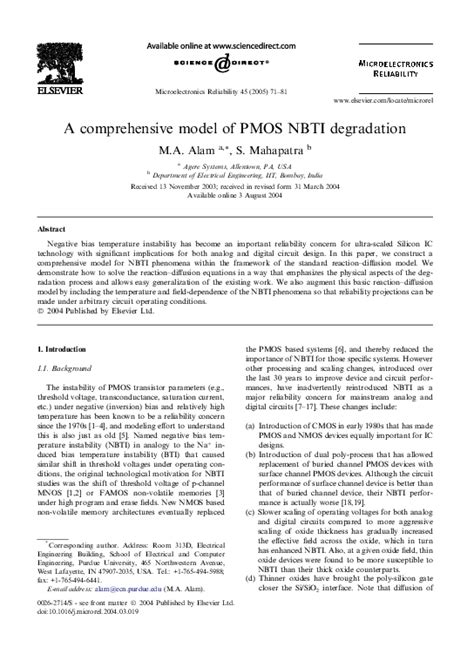 Pdf A Comprehensive Model Of Pmos Nbti Degradation