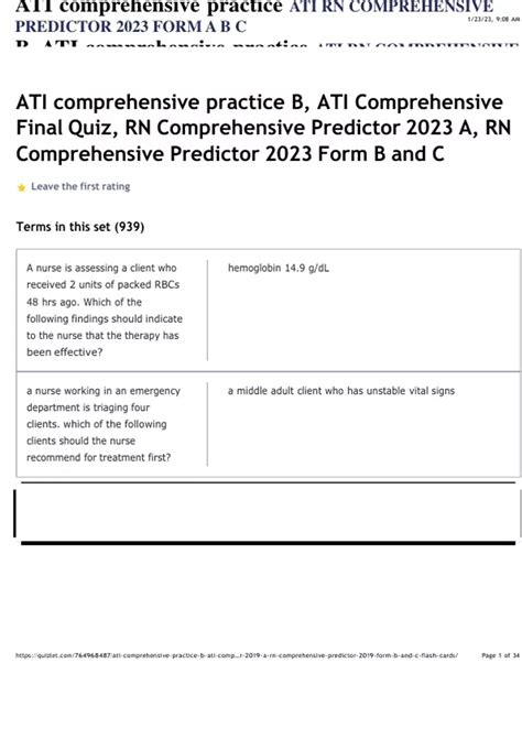 ATI Comprehensive Practice ATI RN COMPREHENSIVE PREDICTOR 2023 FORM A B