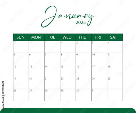 January 2025 Calendar Vector Calendar Week Starts Sunday Calendar