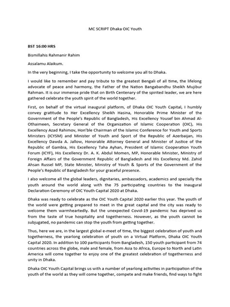 Mc Scriptdhaka Oic Youth Capital Inaugural Declaration Pdf Dhaka