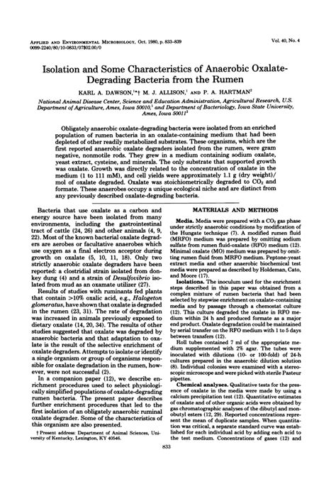 Pdf Isolation And Some Characteristics Of Anaerobic Oxalate Degrading
