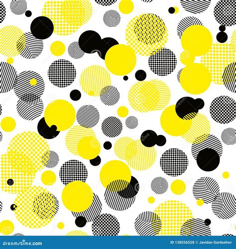 Vector Geometric Seamless Pattern Universal Repeating Abstract Circles Figure In Black White