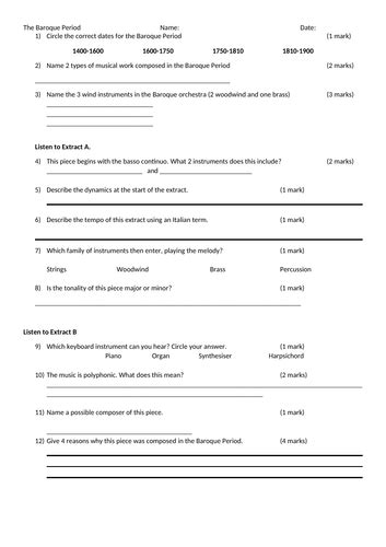 Baroque Music Lesson Gcse And Listening Question With Answers Teaching Resources