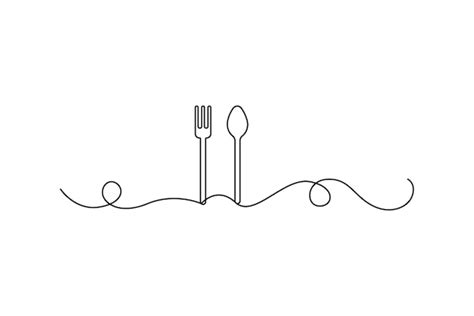 Fourchette Et Cuillère Dessin Continu Dune Ligne Logo Du Restaurant
