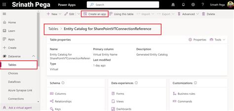 create the virtual tables in dataverse with the virtual connector
