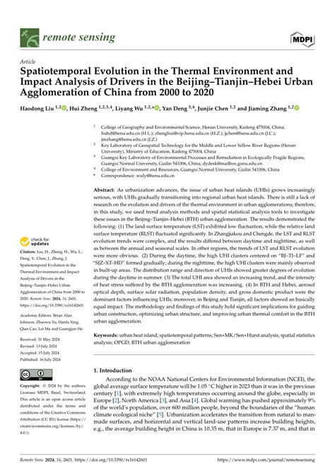 Pdf Spatiotemporal Evolution In The Thermal Environment And Impact Analysis Of Drivers In The