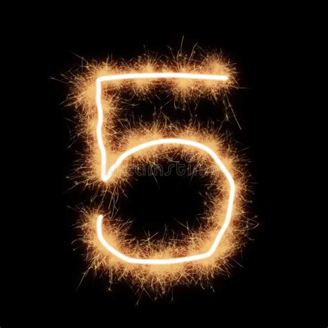 Symbol Of Number Five Made With Sparks On A Black Background Stock