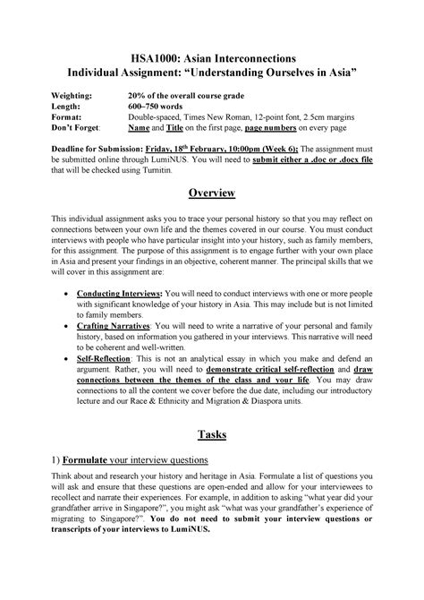 Individual Assignment Guidelines Lumi NUS HSA1000 Asian