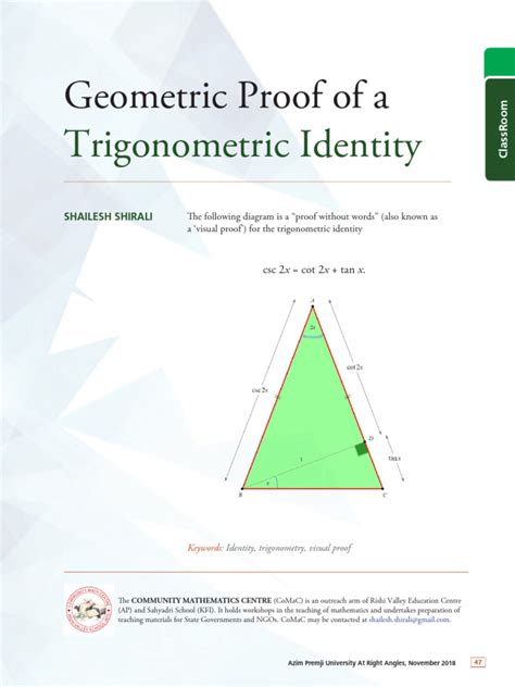 Geometric Proof Of A Trigonometric Identity Shailesh Shirali Pdf