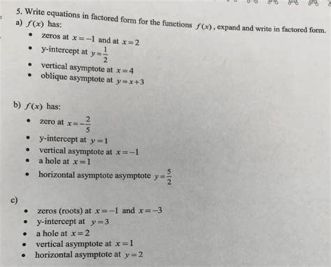 Solved Write Equations In Factored Form For The Functions Chegg Com
