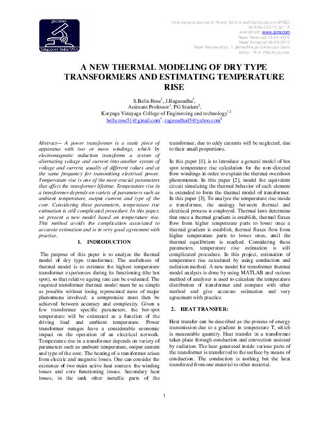 Pdf A New Thermal Modeling Of Dry Type Transformers And Estimating Temperature Rise
