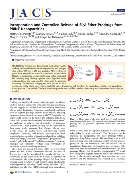 Incorporation And Controlled Release Of Silyl Ether Prodrugs