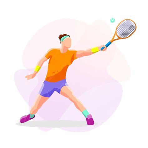 Premium Vector Young Athlete Playing Tennis And Hitting The Ball With