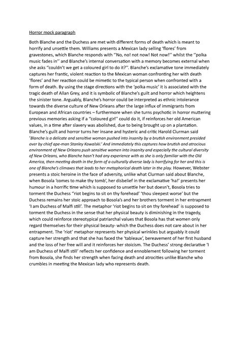 Horror Mock Paragraph Horror Mock Paragraph Both Blanche And The