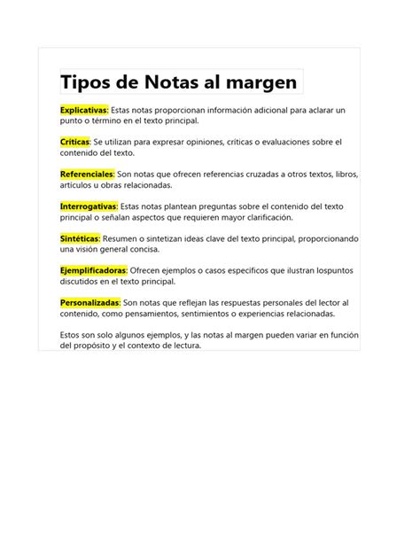 Tipos De Notas Al Margen Pdf