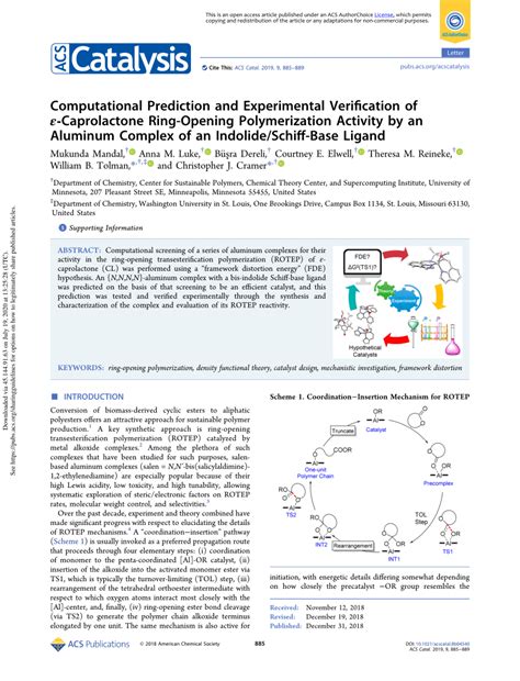 Pdf Computational Prediction And Experimental Verification Of ε Caprolactone Ring Opening