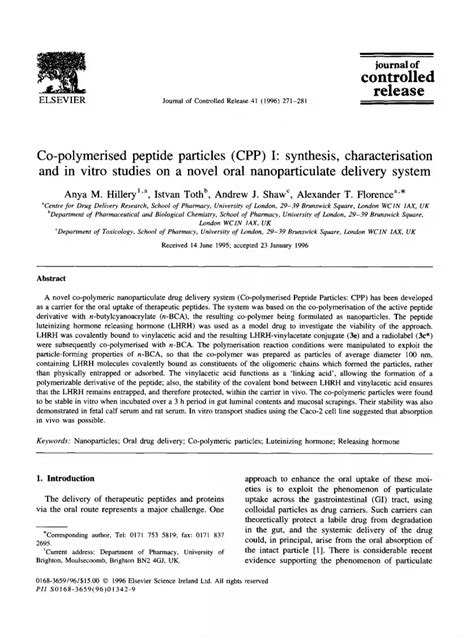 Pdf Co Polymerised Peptide Particles Cpp I Synthesis