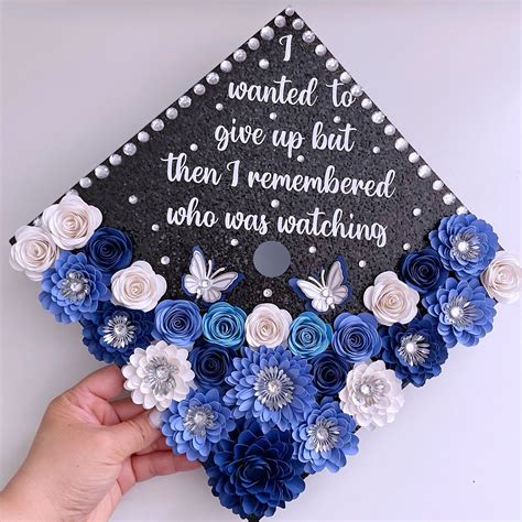 Blue 3D Flowers Graduation Cap Topper Custom Grad Cap Floral Grad Cap