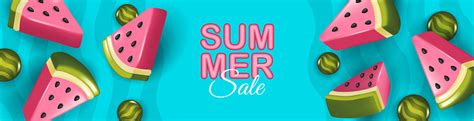 파란색 배경에 수박의 3d 조각이있는 여름 판매 포스터 개념에 대한 스톡 벡터 아트 및 기타 이미지 개념 개성 개념