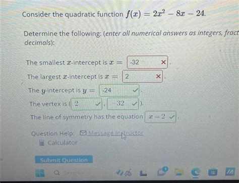 Solved Consider The Quadratic Function F X 2x2−8x−24